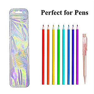 Resealable Foil Ziplock Bags 50 PACK Aluminum Foil Bags Long Jewelery Plastic Bags For Pen Lip Eyelash Jewelry Necklace Long Packaging Holographic Rainbow Color