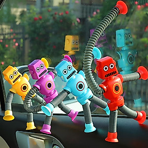 utosday 4 Pieces Telescopic Suction Cup Robot Toy, Pop Tubes Fidget Toys, Shape Changing Telescopic Tube Sensory Toys with Light, Pop Tubes Suction Toys, LED Fidget Tubes Sensory Toys for Girls Boys