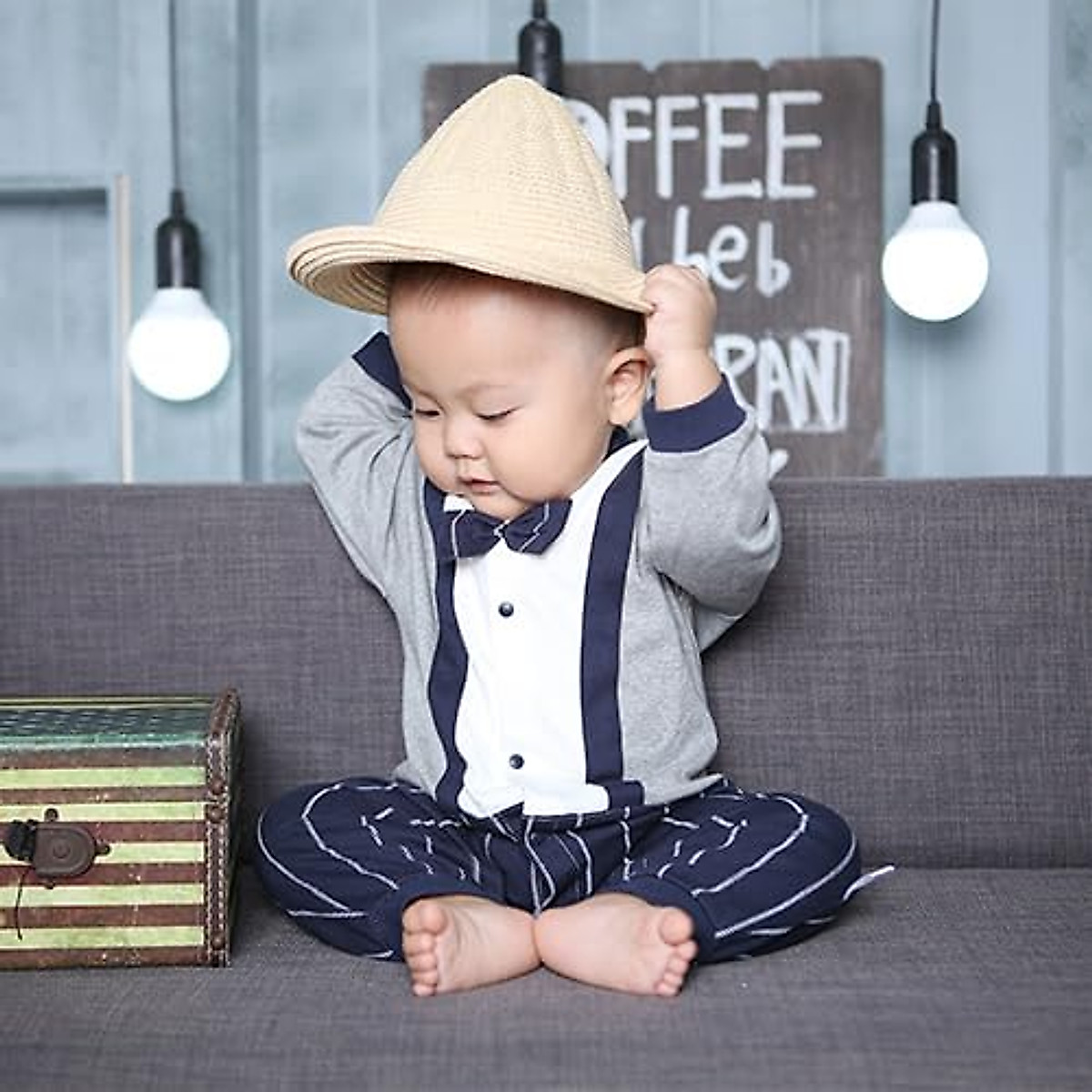 HAOHAOHUOZHE Baby Boy’s Gentleman Clothes Romper Jumpsuit Cotton Long Sleeve 6 Months