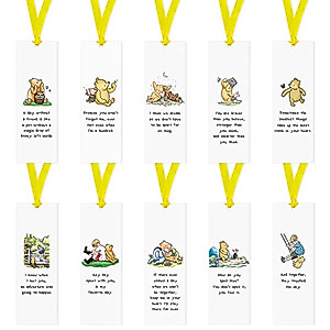 10 Pcs Winnie Bookmark， Winnie Theme Book Markers with Gold Ribbons, 15 x 5 cm