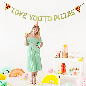 KUNGOON Love You To Pizzas Banner,Pizza Theme Birthday/Wedding Anniversary/Baby Shower/Bridal Shower Party Supplies,Valentine’s Day Pizzas Party Decoration.