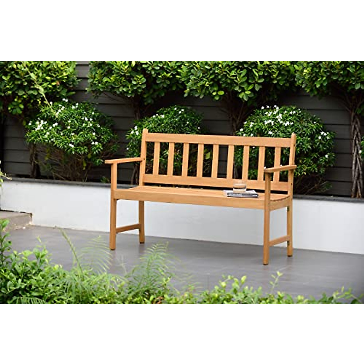 Brampton Omaha 2-Seat Capacity Patio Wood Bench | Teak Finish | Ideal for Outdoors and Indoors, Light Brown