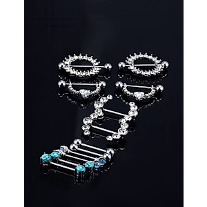 Dyknasz 14G Nipple Rings for Women Surgical Steel Nipple Piercing Jewelry Nipple Shield Barbell Ring Bar Clear Diamond CZ Set Silver-Tone