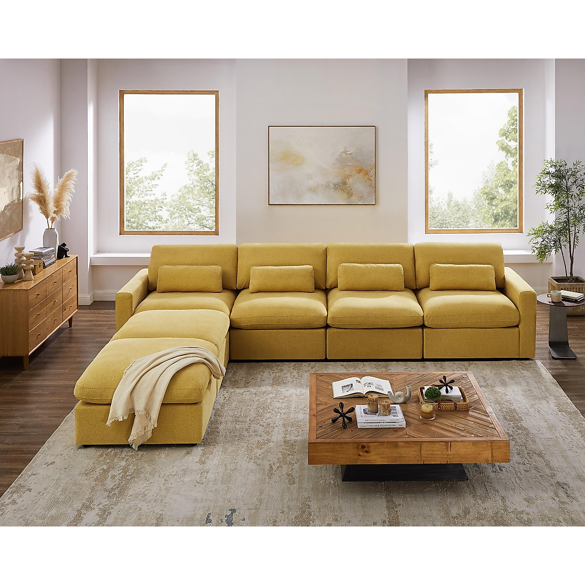 VANOMi 149" Oversized Modular Sectional Sofa, Extra Large U Shaped Couch with Reversible Chaise, 6 Seater Living Room Sofa Couch, Warm Yellow