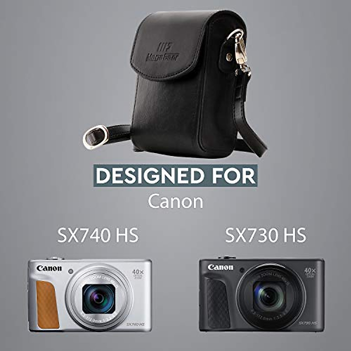 MegaGear MG1504 Canon PowerShot SX740 HS, SX730 HS Leather Camera Case with Strap - Black
