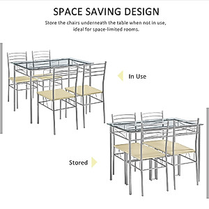 VECELO Dining Table with 4 Chairs [4 Placemats Included-] Silver X-Large