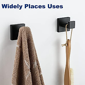 Towel Hooks for Bathrooms, Matte Black Towel Hook for Kitchen Bathroom, SUS304 Stainless Steel Coat Hook, Square Heavy Duty Holder Robe Hooks for Hanging Towels, Coats, sponges, Wall Mount, 4 Pack