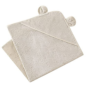 SUZEL Hooded Baby Bath Towels and Washcloths Set Buttery Soft Bamboo Viscose Baby Towels for Newborns, Infants 30 x 30 Inch, Beige
