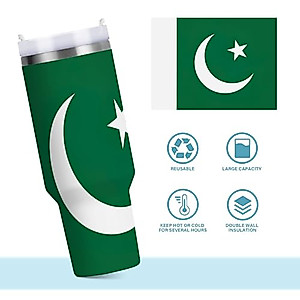 ODAWA 40oz Pakistan Flag Water Tumbler with Lid and Straw, 2 in 1 Lid Insulated Stainless Steel Vacuum Insulated Tumbler