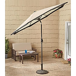 CASTLECREEK Two-Tone 9' Outdoor Patio Umbrella Push-Button Tilt Sun Shade for Deck, Yard, Backyard, Pool, Khaki/Black