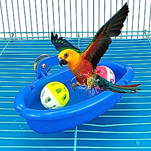 Upgraded Bird Bath for Cage Hanging Bird Bath Tub with Bell Hanging Mirror Parrots Bathing Tub Bird Feeder Bowl Bird Shower Bathing Birdcage Accessories Budgie Toys for Small Birds Canary Lovebirds