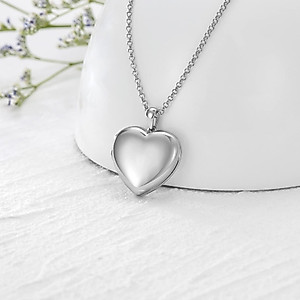 SOULMEET 10k White Gold Minimalist Style Blank Heart Locket Necklace That Holds Pictures Photo Locket Necklace, 20" Gold Plated Silver Chain (Locket only)