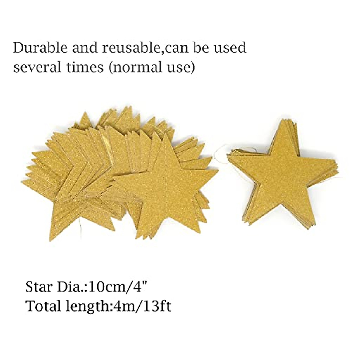 Honbay 2PCS Double Side Glitter Paper Star Garland Christmas Galaxy Banner Christmas Garland - 4 inch in Diameter,13 Feet Long / PCS (Gold)