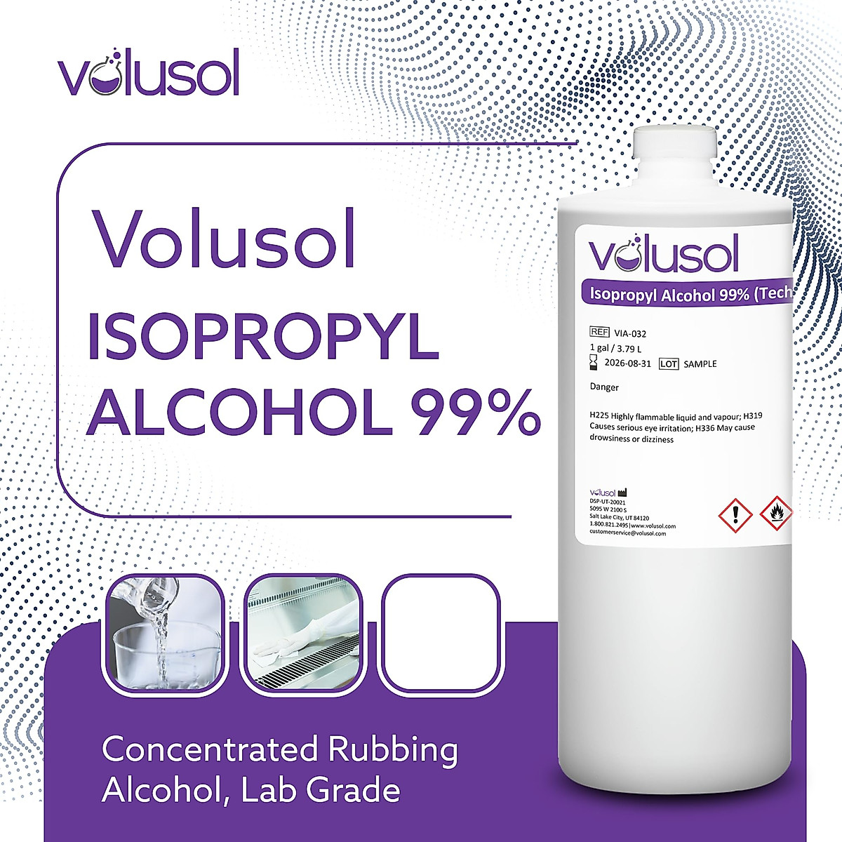 Volu-Sol Isopropyl Alcohol 99% (Isopropanol) - High Purity, USP | Kosher IPA for Lab Equipment, Electronics, & Medical Cleaning - Clear Bottle, 1L/ 32 oz. (3 Pack)