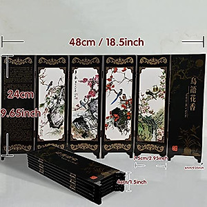Bantlou Mini Folding Screen Small Chinese dividers Japanese Decor Folding Screen Desktop Asian Decoration Gift for Home Office New Year 18.5‘’×9.5’’(Bird and Flowers)