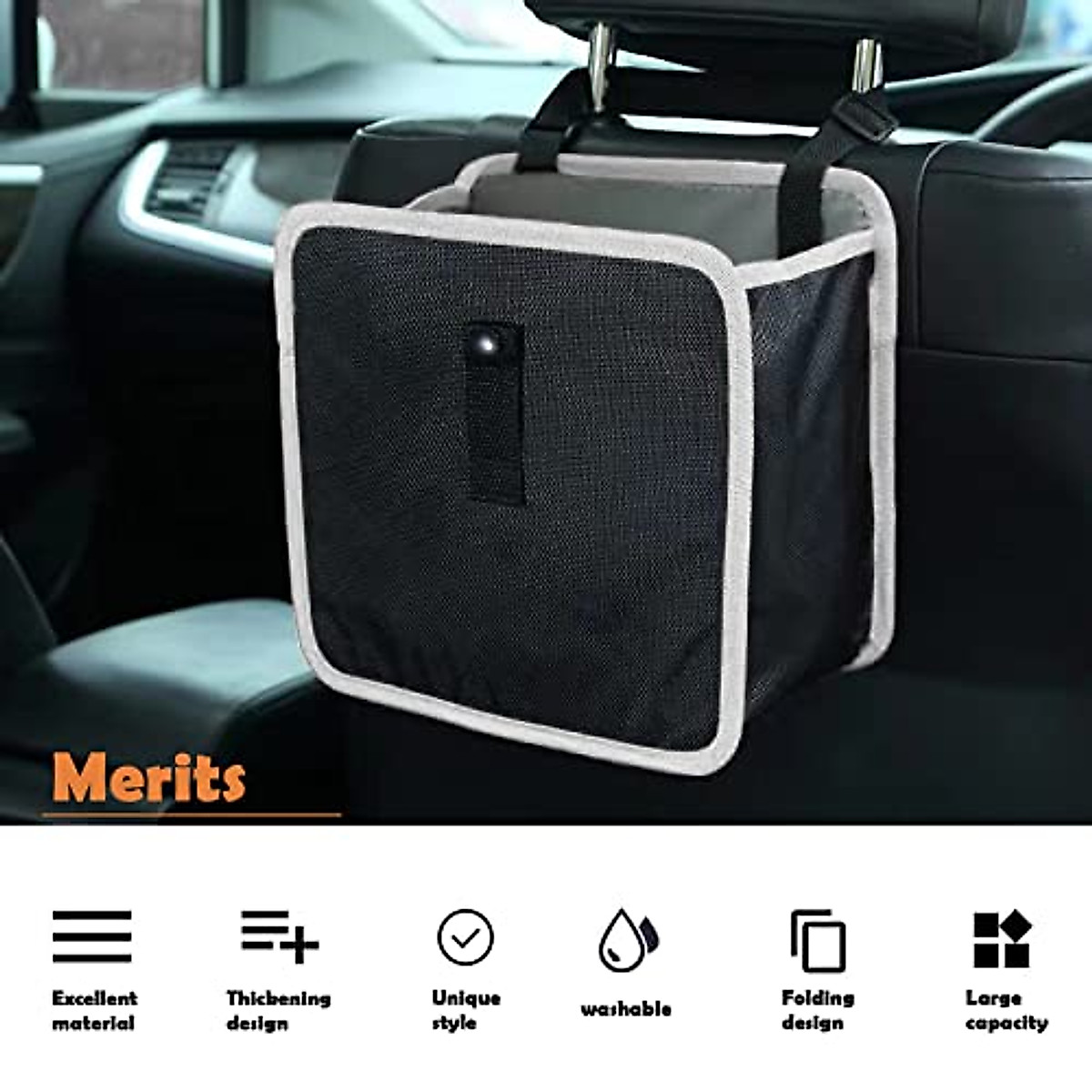 Miytsya 1 PC Hanging Car Trash Bag Can Premium Waterproof Litter Garbage Bag Organizer 22 * 22 * 14.5CM (Grey)