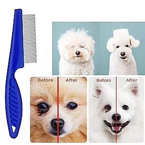 7 Pieces Dog Combs Kit, FAURAPMNG Stainless Steel Dog Cat Flea Lice Comb with Rounded Teeth, Pet Tear Stain Remover Comb, Professional Pet Grooming Tool for Small, Medium & Large Pets