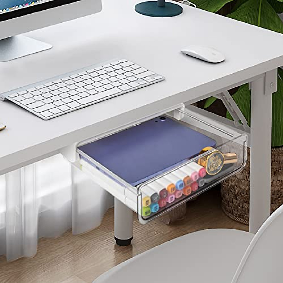 The drawers under the table are easy to organize, transparent plastic pencil drawer under the table, hidden drawer, transparent pencil drawer (Standard)