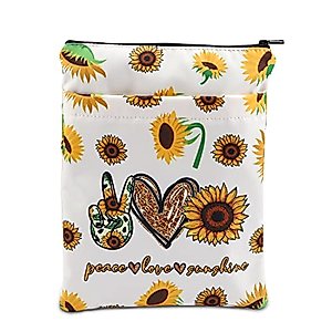 MNIGIU Funny Sunflower Book Sleeve Peace Love Sunshine Book Protector Cover Sunflower Themed Gifts for Book Lover (Sunflower)