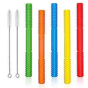 SLGOL Hollow Teether Tube(6.8'' Long), 5 Pack Chew Straw Teething Toys for Infant Toddlers Silicone Tubes Teething Sticks for Babies 3-12 Months, BPA Free