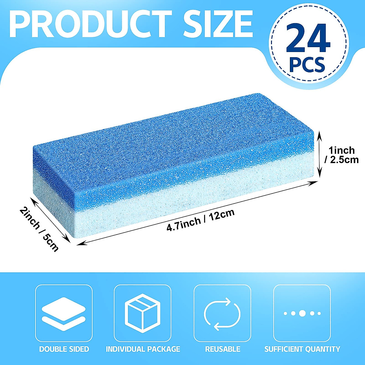 24 Pieces Foot Pumice Stone for Feet Skin Callus Remover and Scrubber Hard Skin Foot Scrubber for Dead Skins, 2 in 1 Double Sided Hard Skin Callus Remover Scrubber Pedicure Exfoliate Tool, Blue