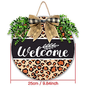 Autumn Decorations Leopard Wreath with Bow Indoor Outdoor - Halloween Leopard Welcome Sign Decorative for Front Door Wall Home Garden Decor