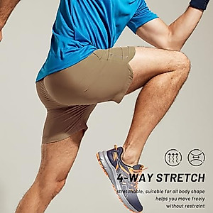 MIER Men's 7 inch Gym Shorts Quick Dry Running Workout Shorts with Pockets, Lightweight Athletic Shorts, Khaki, M