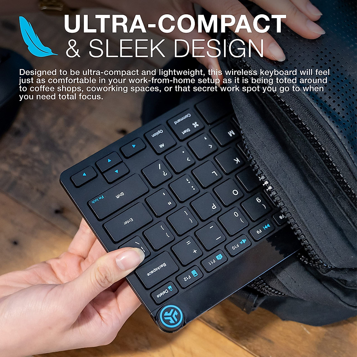 JLab Go Wireless Keyboard, Black, Connect Via Bluetooth or USB Wireless Dongle, Multi-Device Ultra-Compact for a Minimalist or Portable Set-Up (1 Pack)