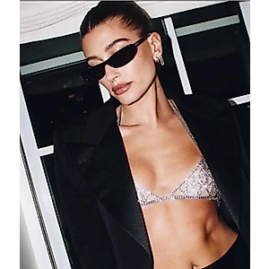 EYLRIM Trend Narrow Cat Eye Sunglasses for Women Fashion Small Oval Sun Glasses Black Shades(2 Pack (A3 Black/Grey + Black/Brown))