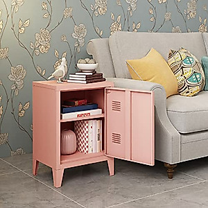 MIOCASA Nightstand Modern End Side Table Steel Bedside Storage Cabinet with Shelf Easy Assembly for Living Room Bedroom (Pink)