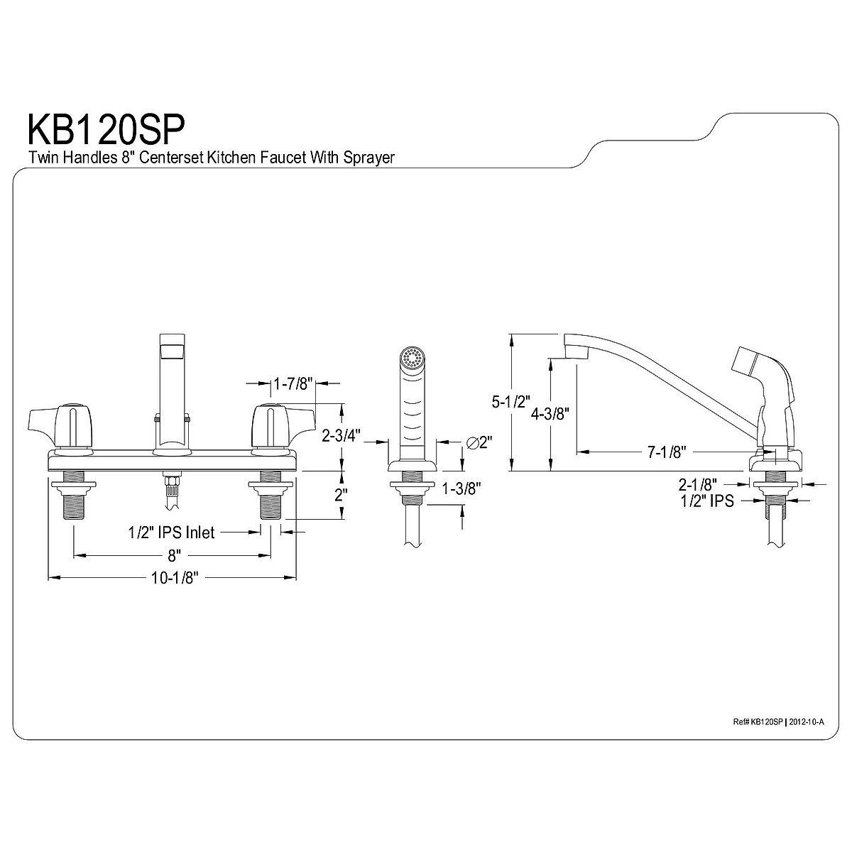 Kingston Brass KB120SP 8" Centerset Kitchen Faucet, 7-1/8" in Spout Reach, Polished Chrome