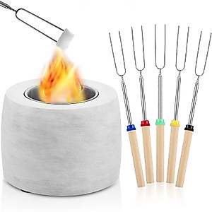 6 Pieces Tabletop Fire Pit Kit, Indoor Fire Pit Portable Smores Maker Table Top Fire Pit Bowl Tabletop Fire Bowls and 5 Pcs Marshmallow Roasting Sticks for Home Outdoor Indoor Patio Balcony Decor