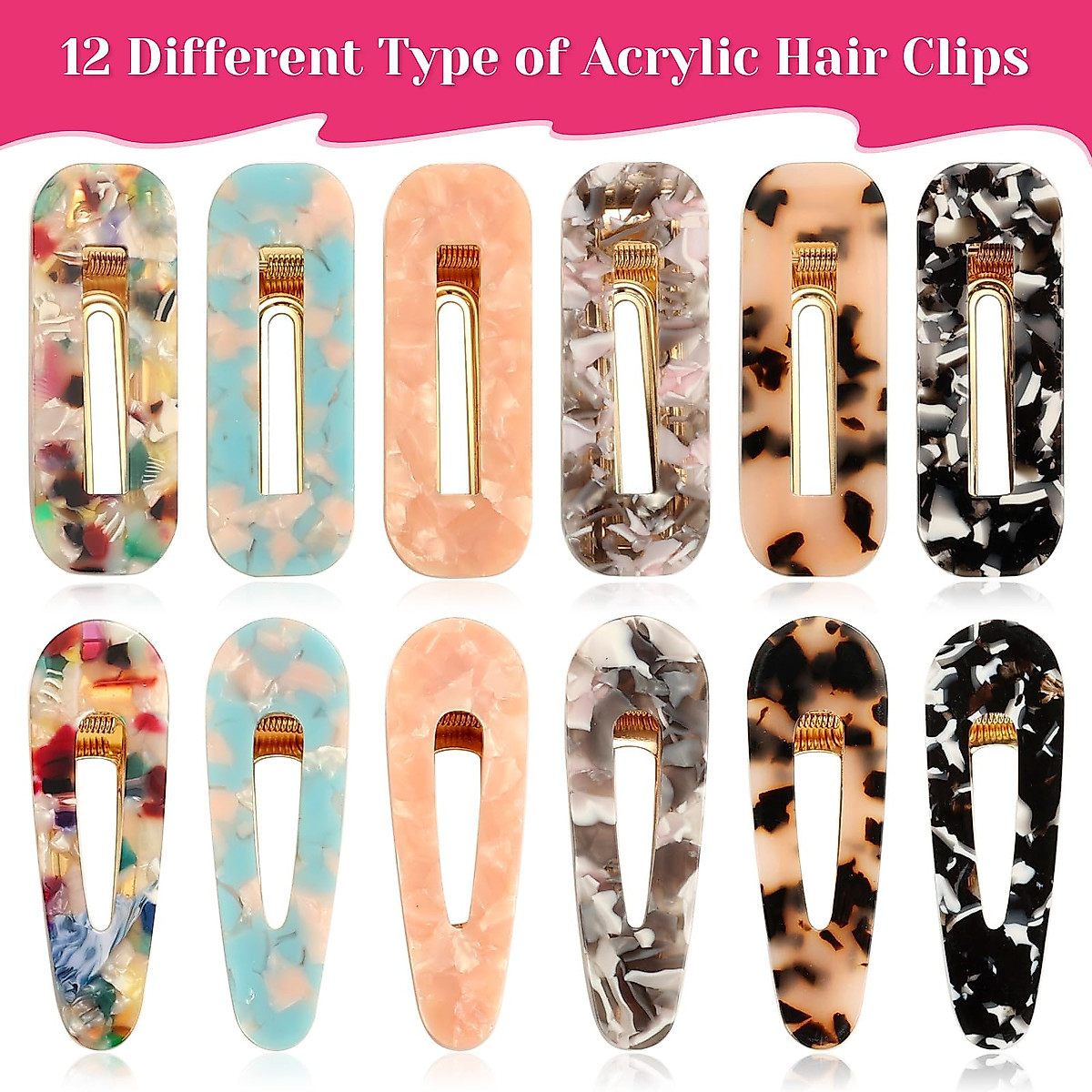 cridoz 12 Pcs Acrylic Resin Hair Barrettes Hair Clips for Women Hair Accessories
