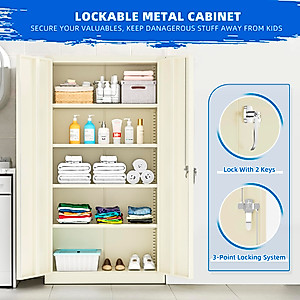 Superday Locking Metal Cabinet 72"×36"×18", Tall Storage Cabinet with 2 Doors and 4 Shelves, Large Metal Steel Utility Cabinet for Garage Tool Office File Pantry (Putty)