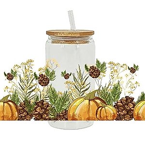 UV DTF Transfer Sticker, Rub on Transfers Stickers for Crafting, Festival Autumn UV DTF Cup Wrap Transfer Stickers, DIY Waterproof Decals UV DTF Transfer Sticker for 16OZ Glass Cups Coffee Mug
