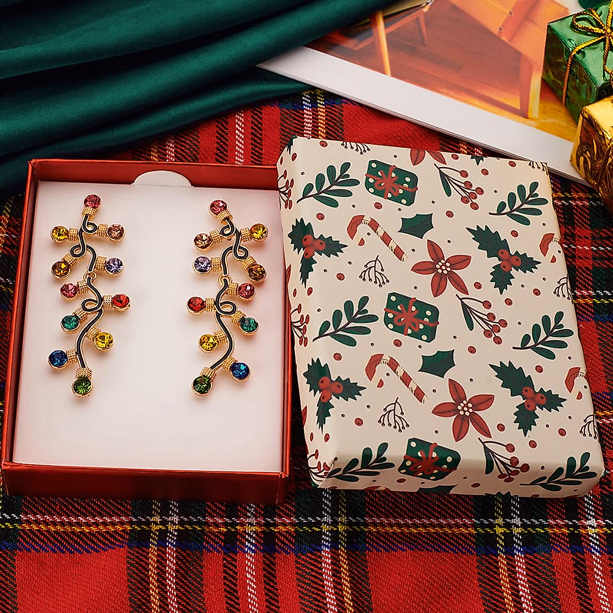 Christmas Earrings For Women Christmas Light Dangle Lantern 14k Gold Plated Alloy Cute Holiday Earrings Dangle Hypoallergenic Statement Christmas Gifts…