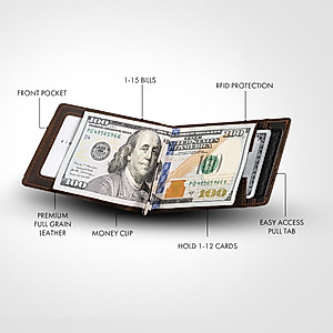 Kings Loot Money Clip Custom Wallets for Men Slim | Leather Engraved Wallet for Men Customized w/Money Clip | Personalized Wallet for Men Slim Minimalist | Mens RFID Blocking Wallet (Brown)