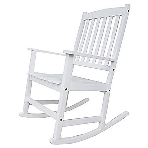 BTEXPERT Indoor Outdoor Slatted Wooden Front Rocking Chair Garden Deck Porch Rocker, Furniture, White, Set of 2
