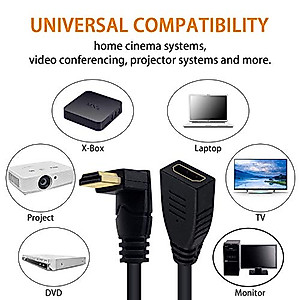 Poyiccot 8K HDMI Extension Cable, HDMI 2.1 Cable 90 Degree Down Angle HDMI Male to Female 8K HDMI 2.1 Cable 48Gbps High Speed 8K 60Hz, 4K 120Hz, 3D Ultra HDR HDMI Extension Cable, 2feet(M/F Down)