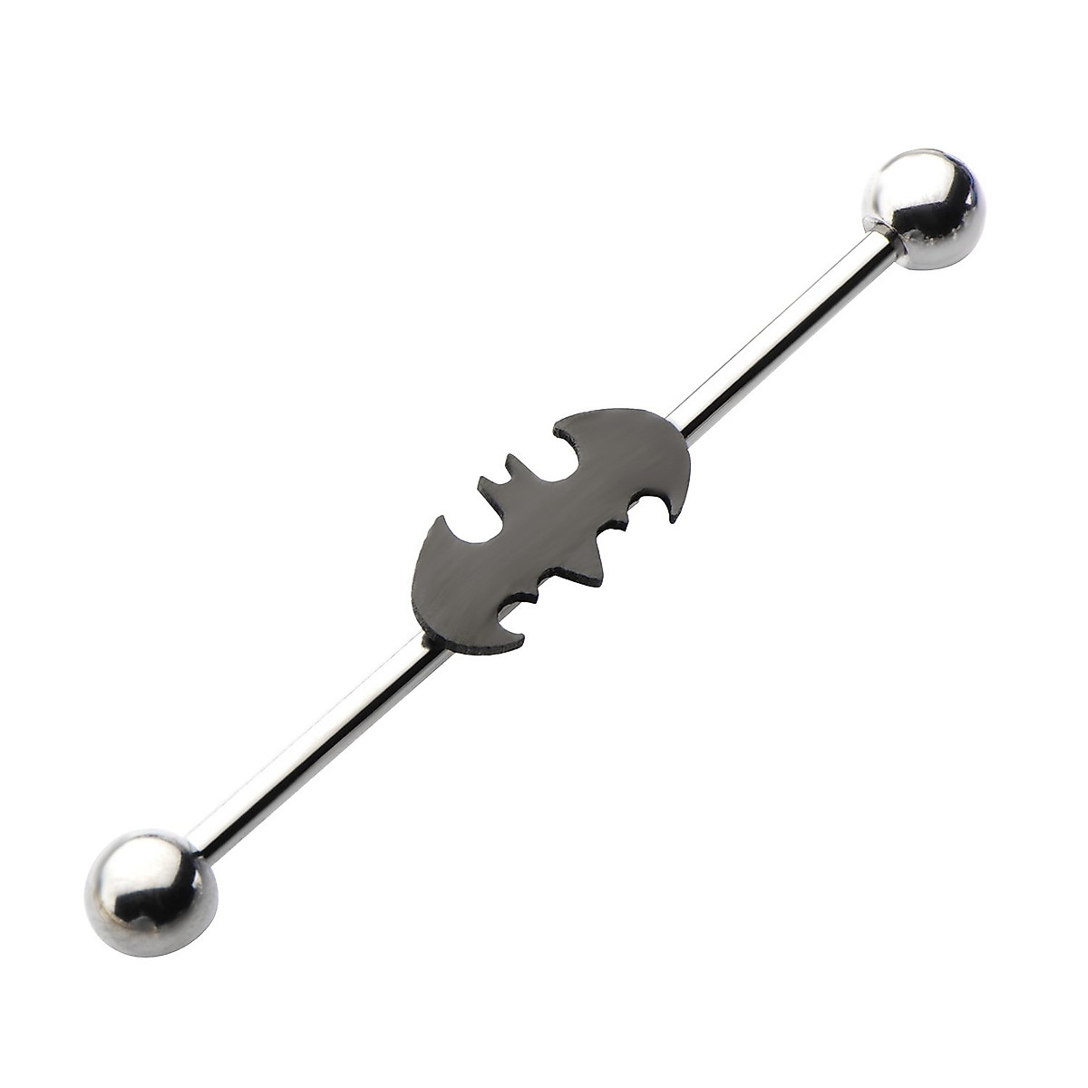 DC Comics Unisex Batman Stainless Steel Industrial Barbell. Official Licensed Jewelry. Black/Silver, One Size (BATMBCT02K)