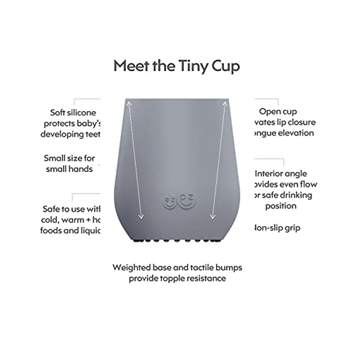 ez pz Tiny Cup (Gray) - 100% Silicone Training Cup for Infants - Designed by a Pediatric Feeding Specialist - 4 months+ - Baby-led Weaning Gear & Baby Gift