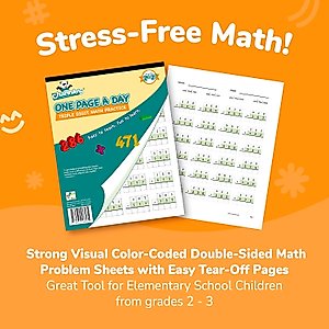 Channie's One Page A Day Math Workbook, Triple Digit Math Practice Worksheets, 50 Pages Front and Back, 25 Sheets, Grades 2nd and 3rd, Addition and Subtraction workbook , Size 8.5” x 11”