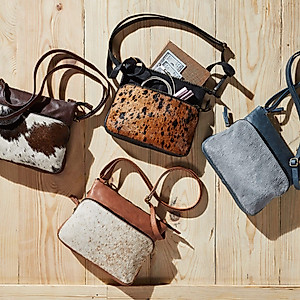 Mona B Western Genuine Cowhide Leather Style Inspired Canvas Handbag for Women | Zipper Tote Bag | Crossbody Bag | Stylish Vintage Bags Women (Brown-Hailey)