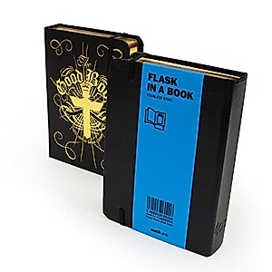 Suck UK Stainless Steel 4 Oz Hip Flask Hip Flask In A Book Hidden Flasks For Liquor To Smuggle Your Booze Groomsmen Gifts For Men Secret Flask & Funny Alcohol Gifts Black