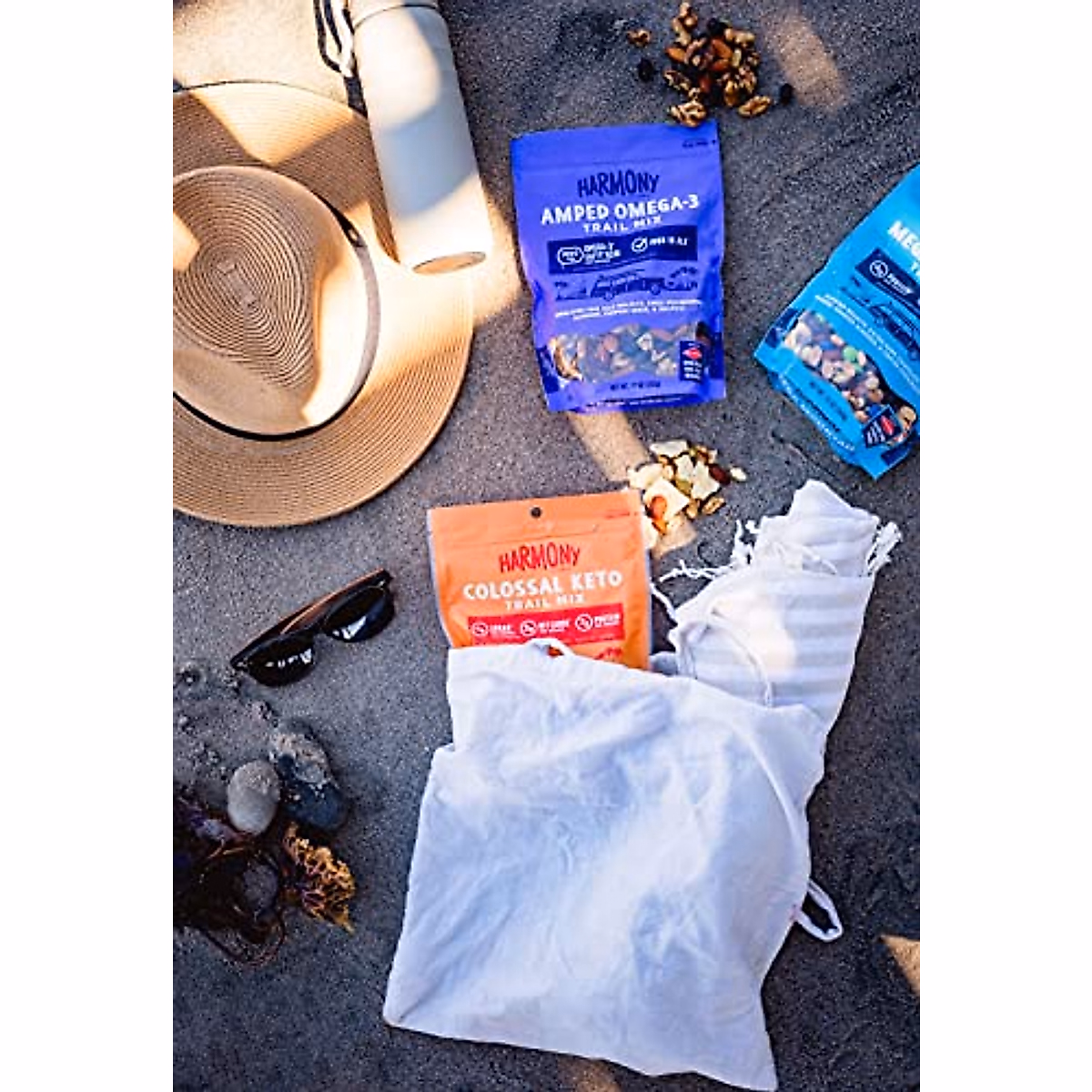 Harmony Trail Mix Variety Pack with 13-Oz. Mega Mountain, 10-Oz. Colossal Keto, and 10-Oz. Amped Omega-3 Trail Mix