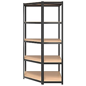 vidaXL 5-Layer Corner Shelf Industrial Shelving Warehouse Workshop Storage Corner Shelf Unit Rack Furniture Anthracite Steel and Engineered Wood