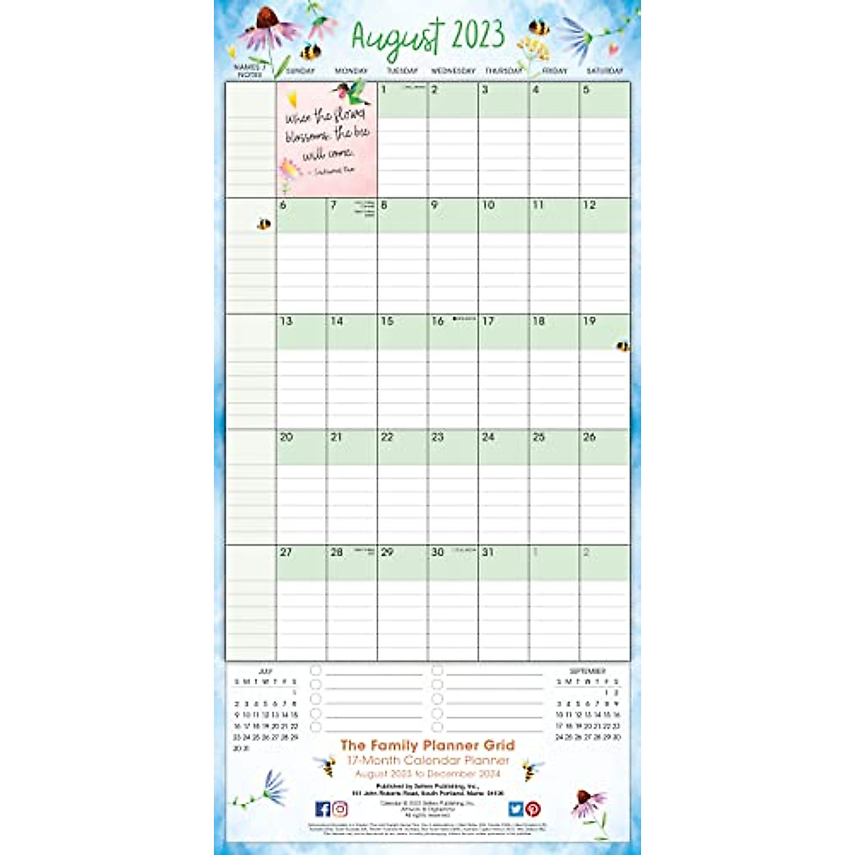 2024 Family Planner, 17-Month Calendar Planner: August 2023 - December 2024, 12" x 12" - The Busy Bee