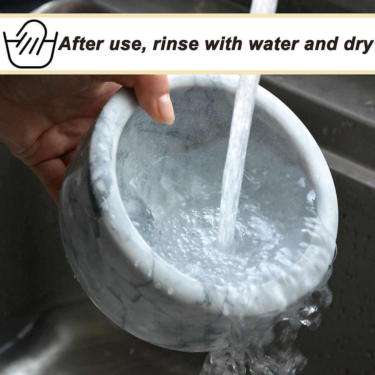 Mortar and Pestle Set Polished Natural Marble Stone Guacamole Molcajete Bowl with Base Silicone Pad,Matching Stainless Spoon and Matching Small Brush (Large, White Gray)