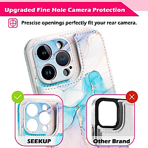 Wallet Case for Apple iPhone 14 Pro 6.1 Inch, PU Leather Credit Card Holder with RFID Blocking, Cell Phone Case with Camera Protection, Durable Shockproof Soft TPU Cover Kickstand (Pink Blue Marble)