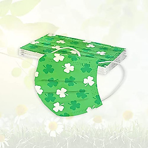 20-50PCS Holiday Disposable Face Mask for Adult, Easter St Patrick's Day Masks Protection with Silicone Mask Ear Strap (St Patrick's Day Shamrock, 50PCS)